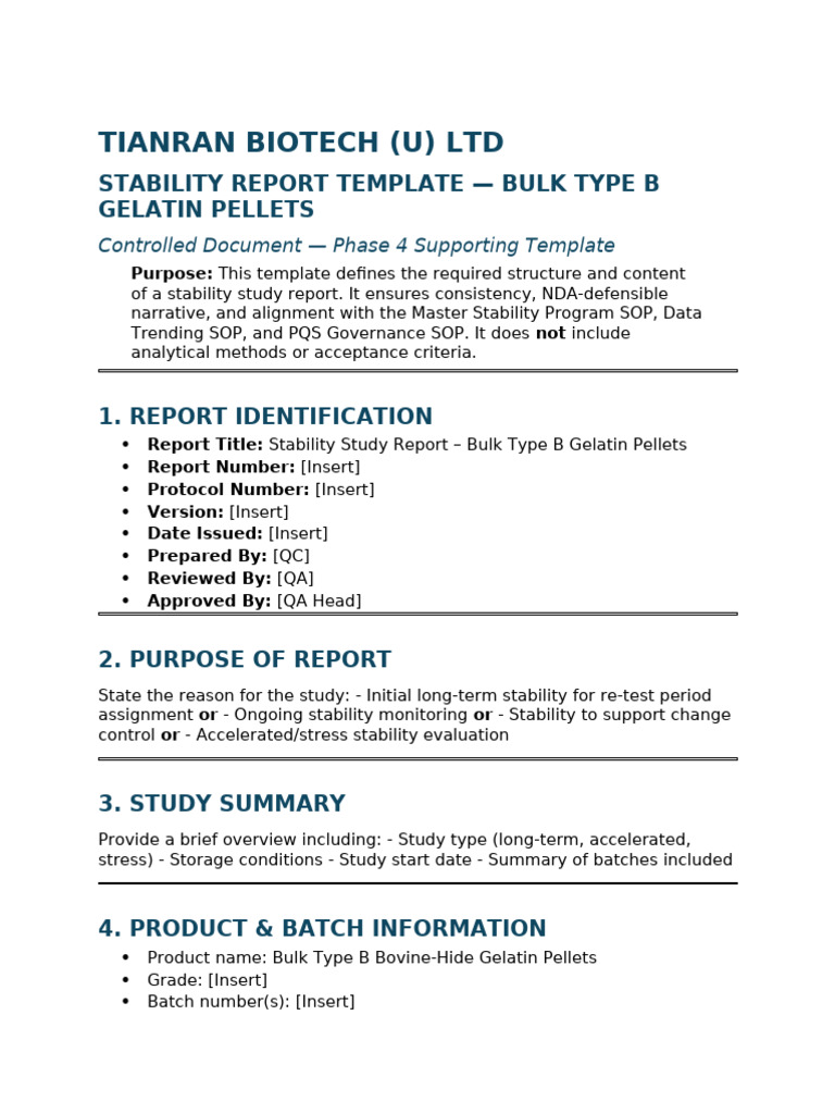 Stability Report Template for Gelatin Pellets | PDF