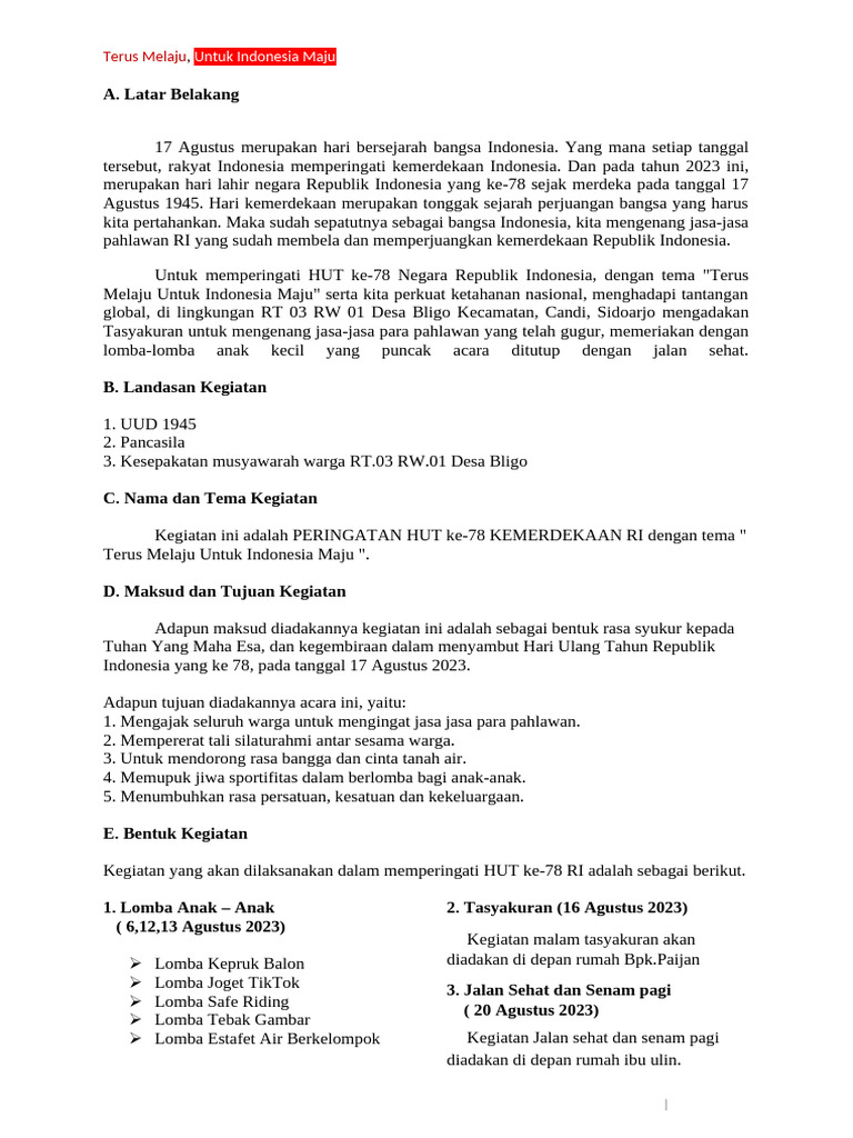 PROPOSAL KEGIATAN HUT RI KE 77 | PDF