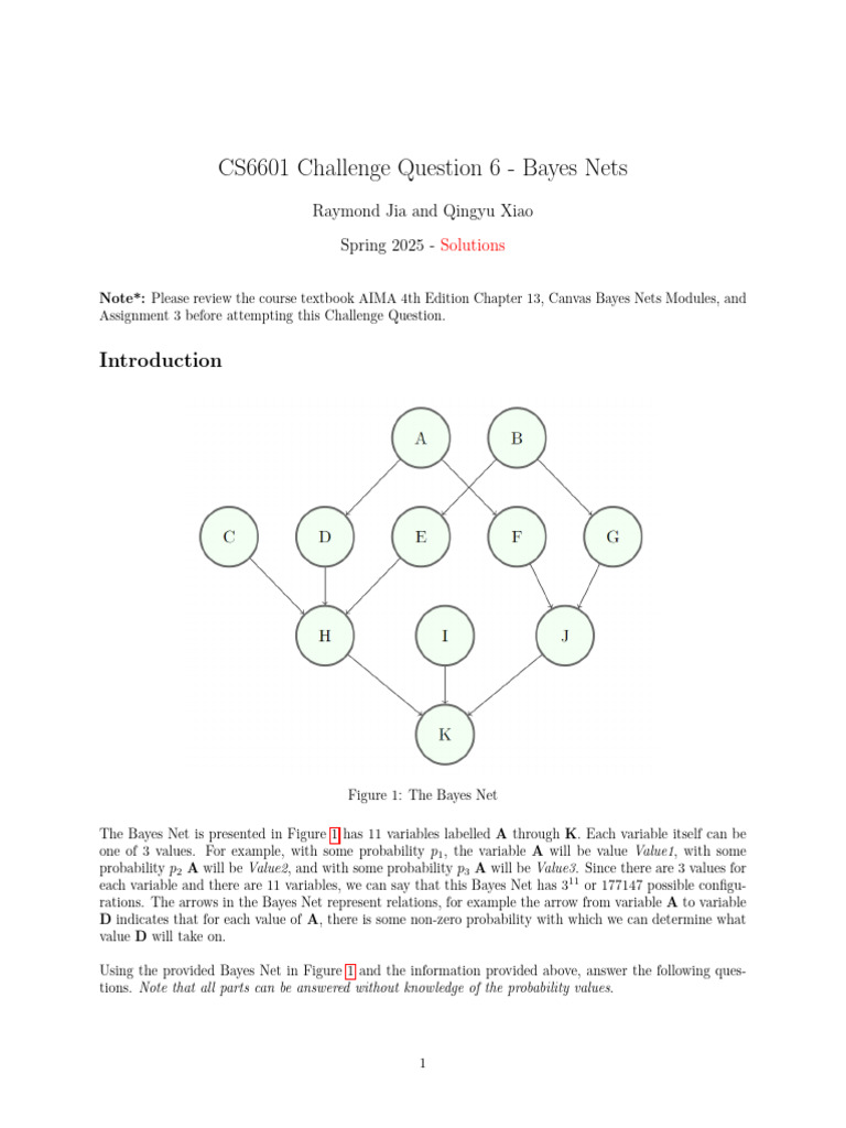 CS6601 Spring25 Challenge Question 6 BayesNets Solns | PDF ...