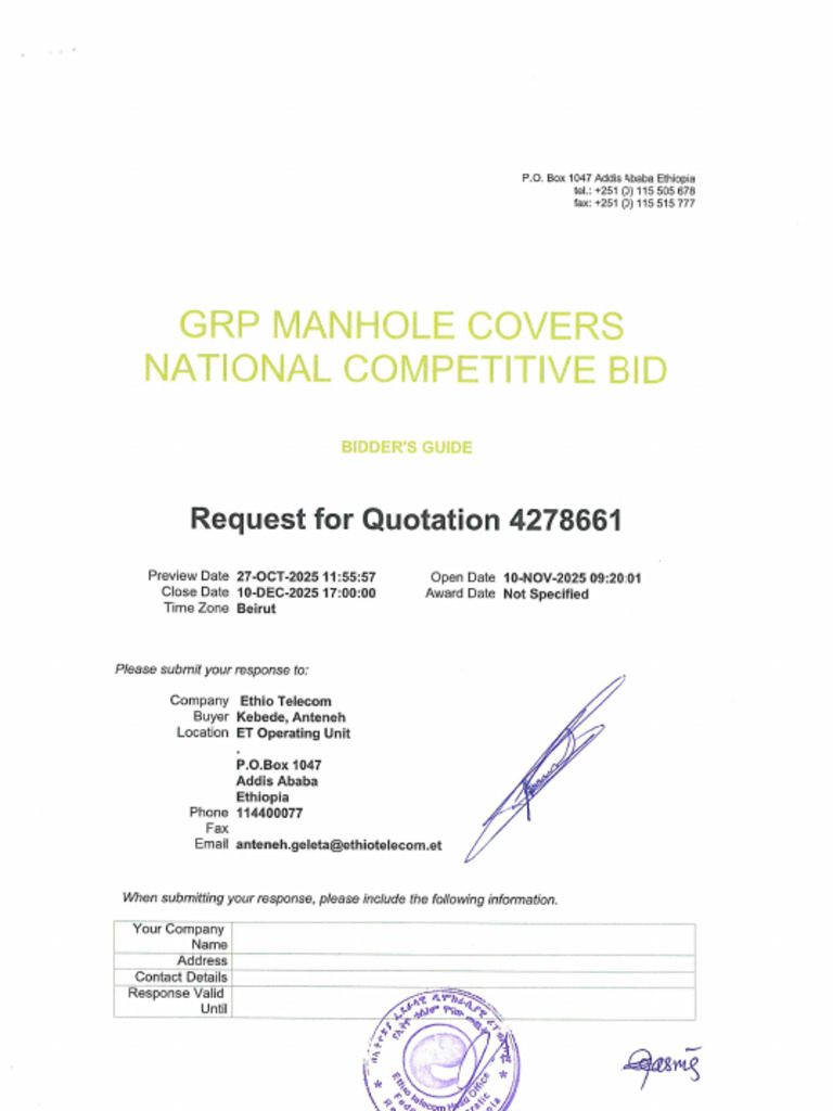GRP Manhole Cover Signed RFQ | PDF