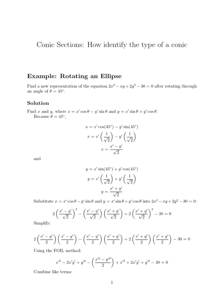 Conic Section How - To - Identify - A - Type - of - Conic | PDF ...