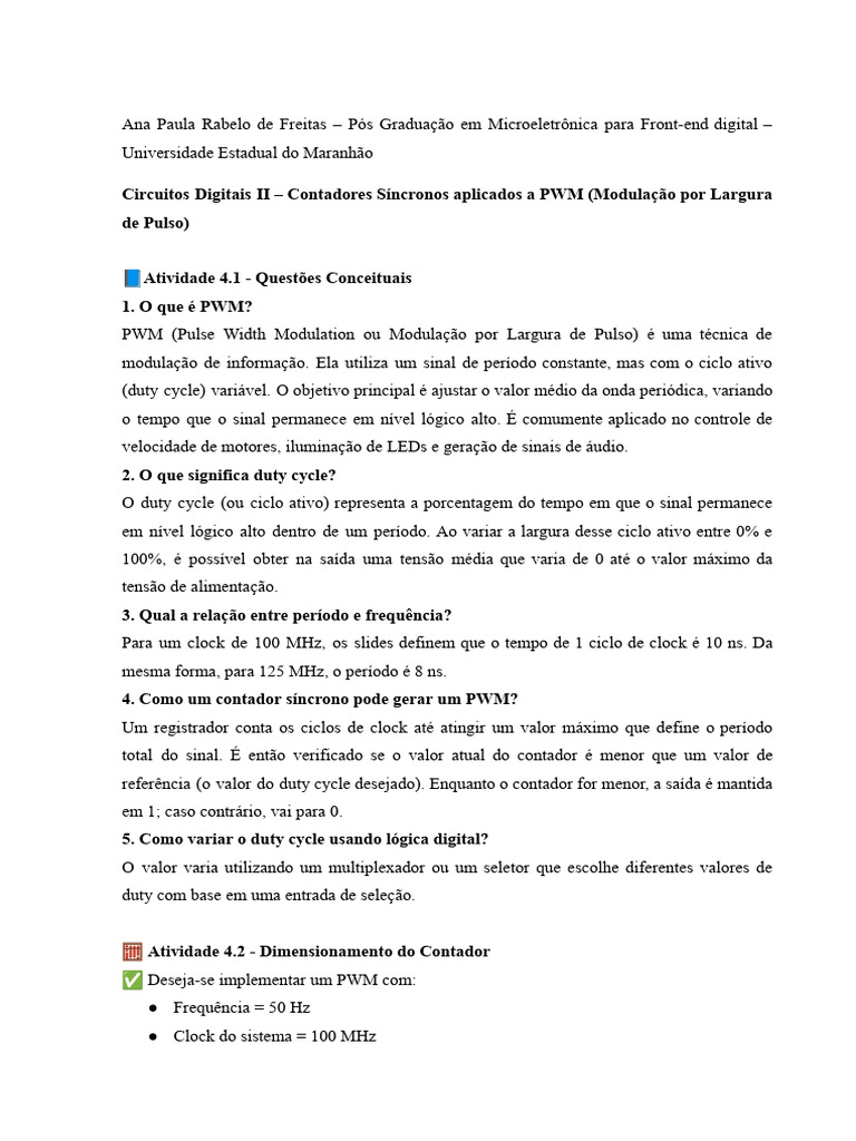 PWM em HDL: Contadores Síncronos e Testes | PDF | Eletrônicos ...