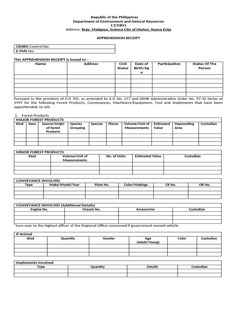 Apprehension Receipt for Forest Products | PDF | Justice | Crime & Violence