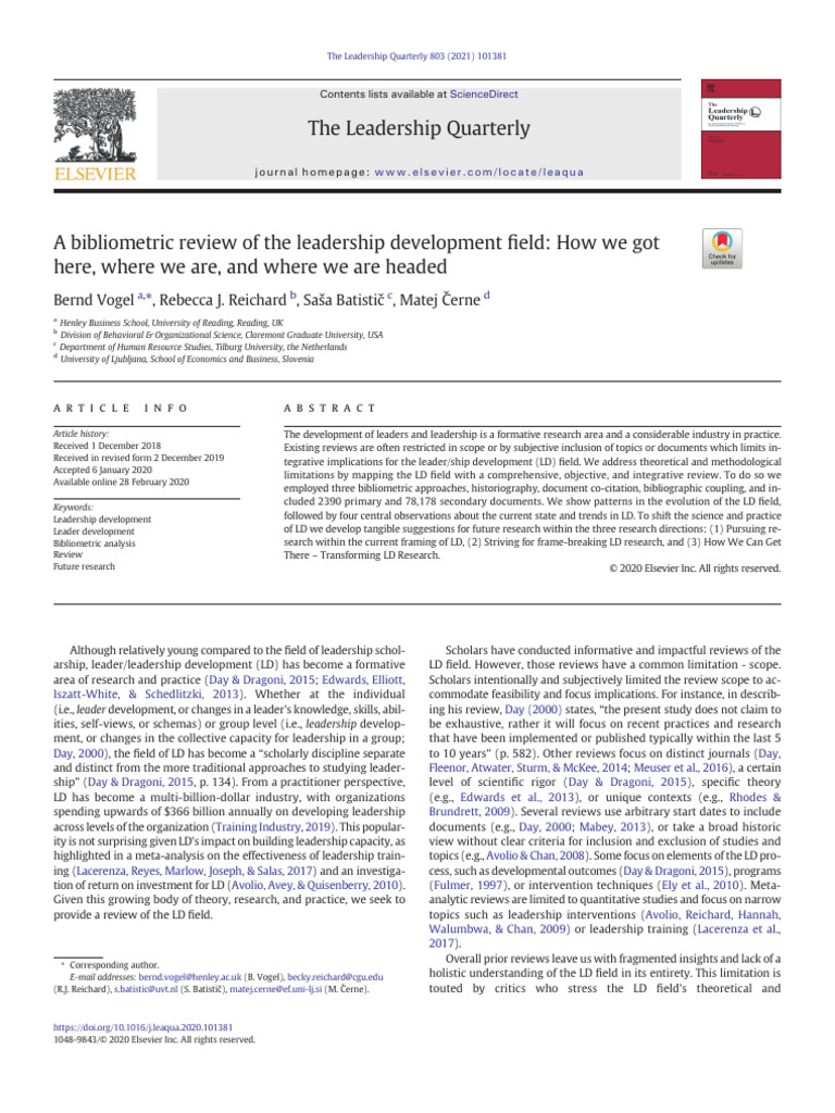Leadership Development: A Bibliometric Review | PDF | Leadership | Citation