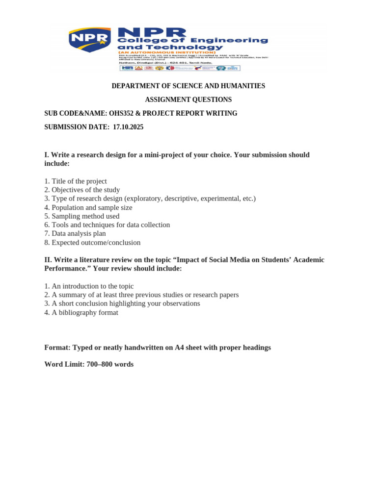 Mini-Project Research Design & Review | PDF