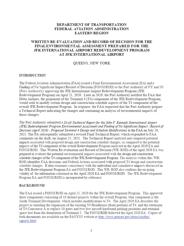 JFK Terminal 4 Design and Schedule Modifications WR Rod | PDF ...