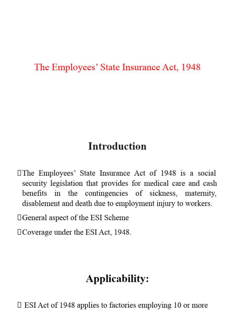 Overview of Employees' State Insurance Act | PDF