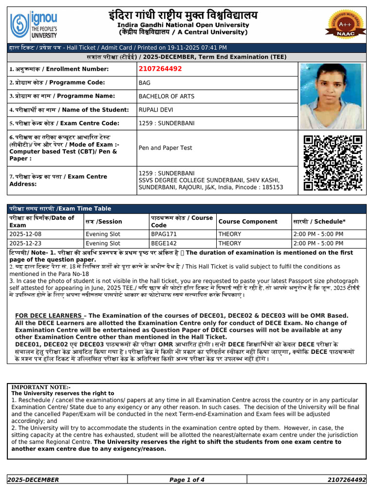 Admit Card 2107264492 | PDF