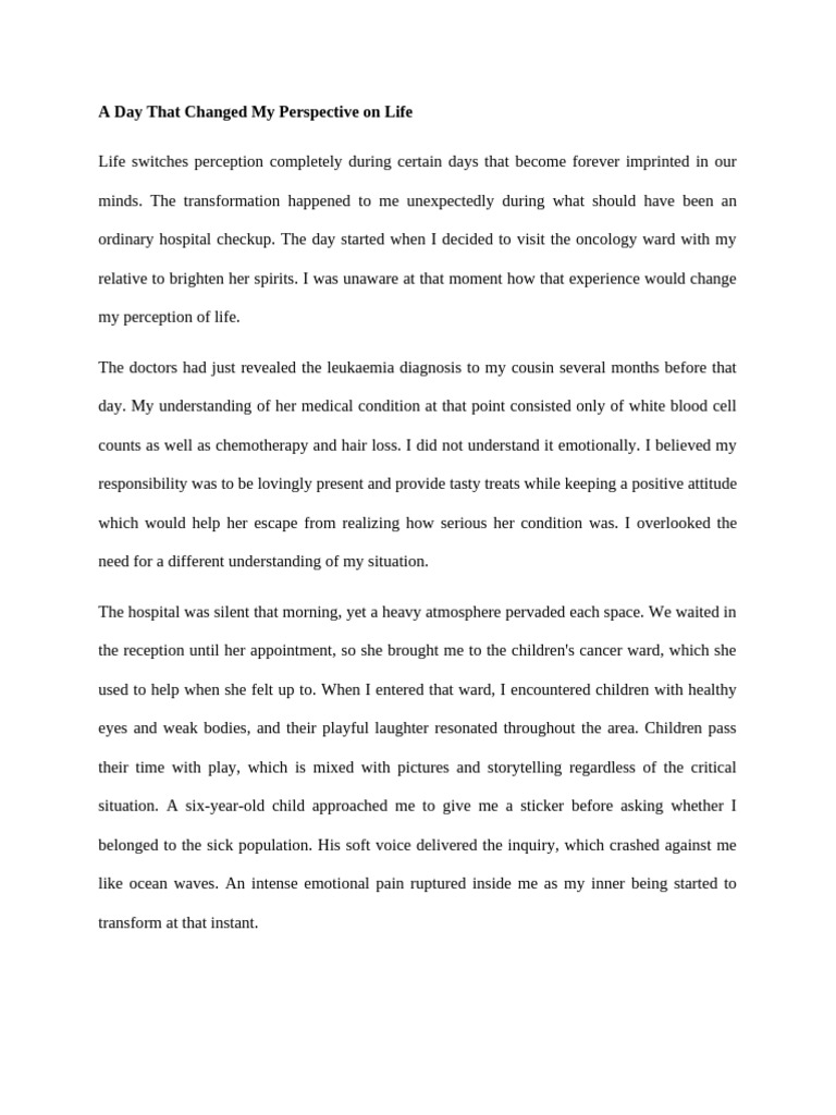 A Day That Changed My Perspective On Life | PDF | Psychological ...
