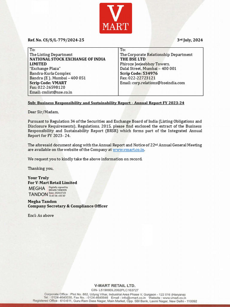 Vmart BRSR FY24 Report | PDF | Climate Change | Plastic