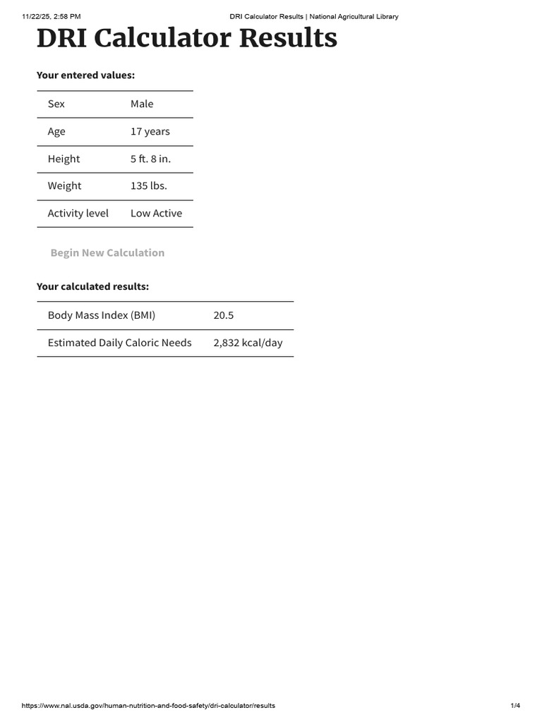 DRI Calculator Results for Teen Male | PDF | Essential Nutrients ...
