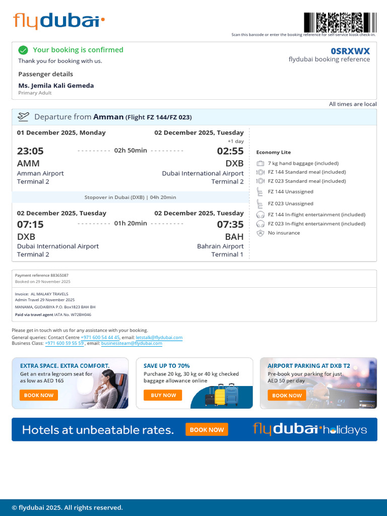 Flydubai Booking Confirmation Details | PDF | Aviation | Airlines