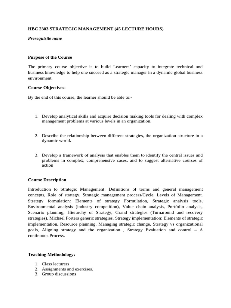 HBC 2303 Strategic Management Course Outline - Docx 2025 | PDF ...