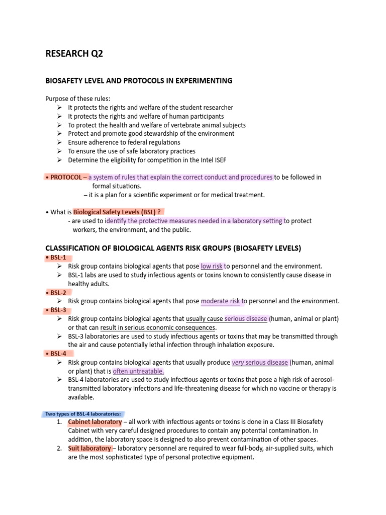 Research 9 q2 Bsl Protocols | PDF | Level Of Measurement | Risk Assessment