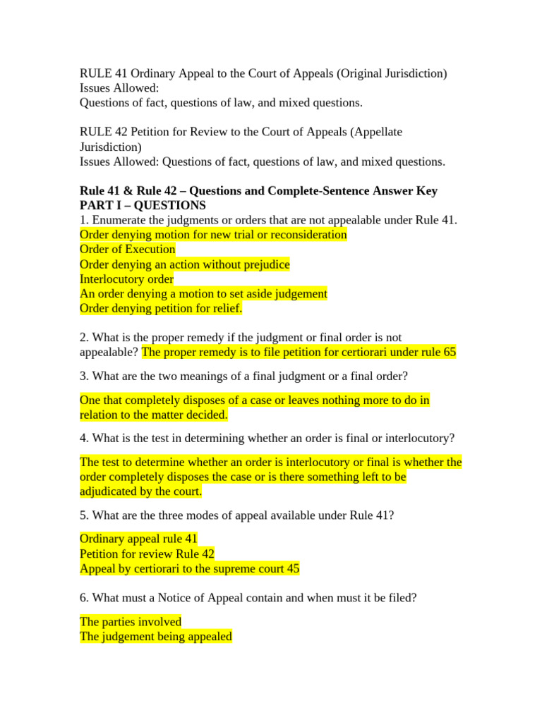 Appeal Procedures: Rules 41 & 42 Explained | PDF | Appeal | Judgment (Law)