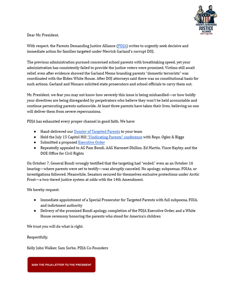 Open Letter To The President PDJA 111925 | PDF