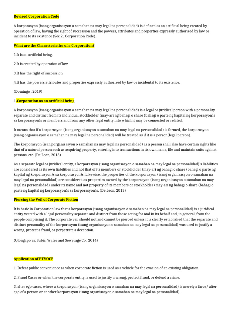 Corporation RFBT 2 Taglish Reviewer Formatted | PDF | Common Stock | Stocks