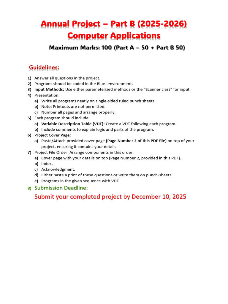 Computer Applications Project Guidelines | PDF | Computing | Computer ...