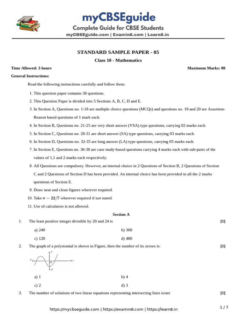 Class 10 Mathematics Sample Paper 05 | PDF | Sphere | Circle