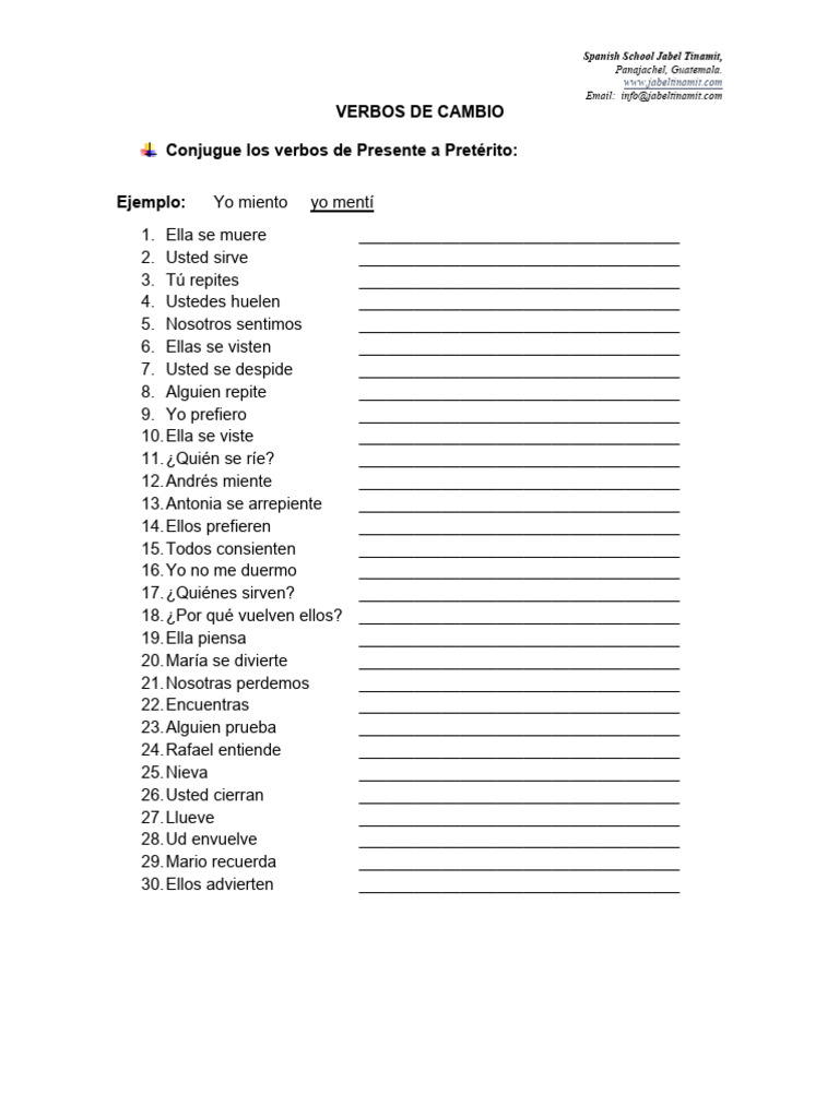 VERBOS DE CAMBIO (Verbos de Presente A Pretérito) | PDF