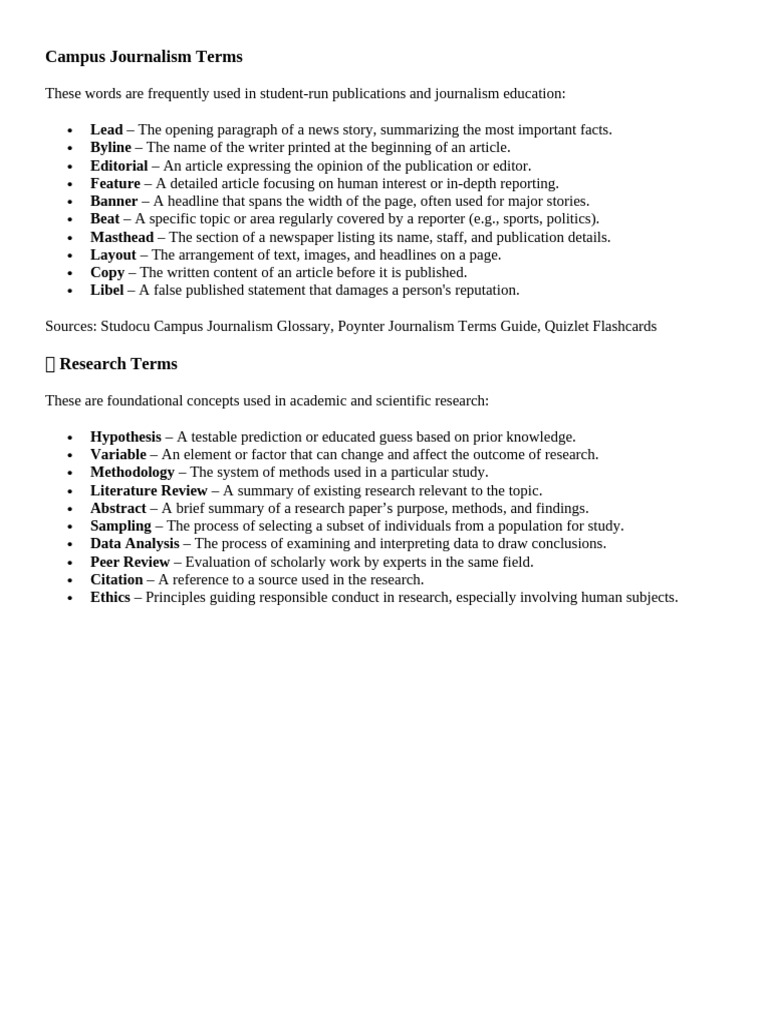 Essential Campus Journalism Terms | PDF