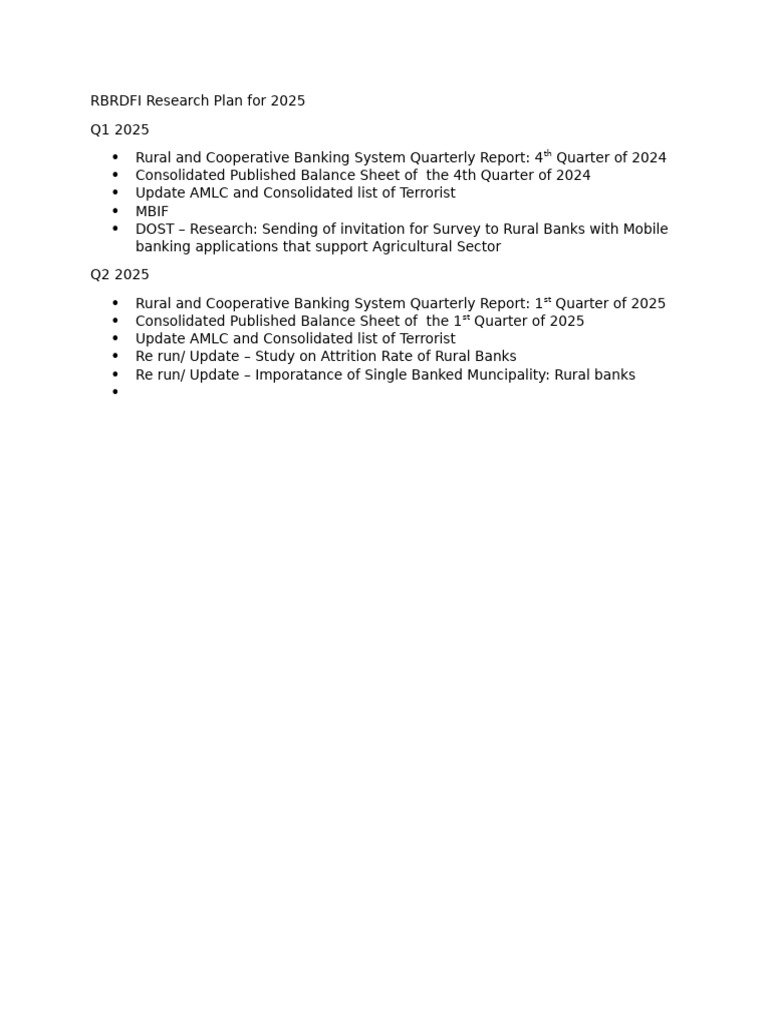 RBRDFI 2025 Research Plan Overview | PDF