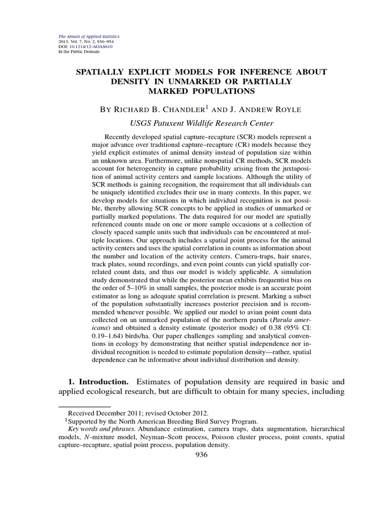 Chandler, Royle - 2013 - Spatially Explicit Models for Inference About ...
