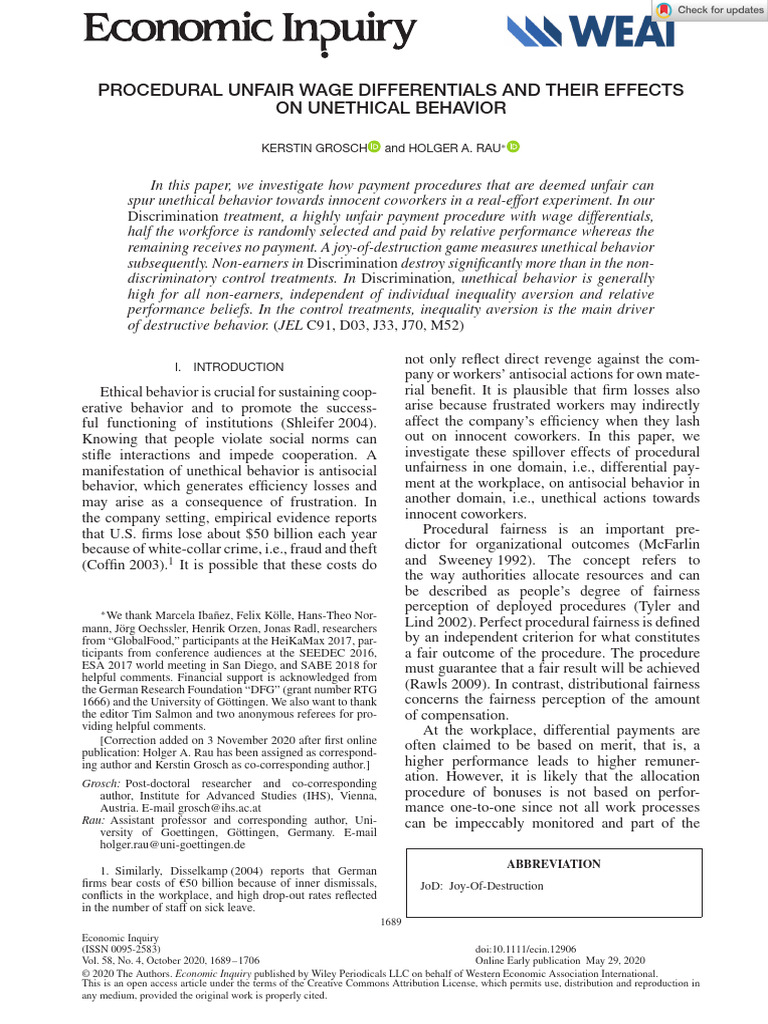 Unfair Wage Procedures and Unethical Behavior | PDF | Discrimination ...