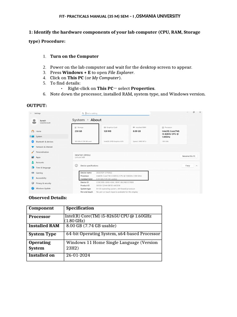 Practical Computer Lab Manual for SEM I | PDF | Computer Data Storage ...
