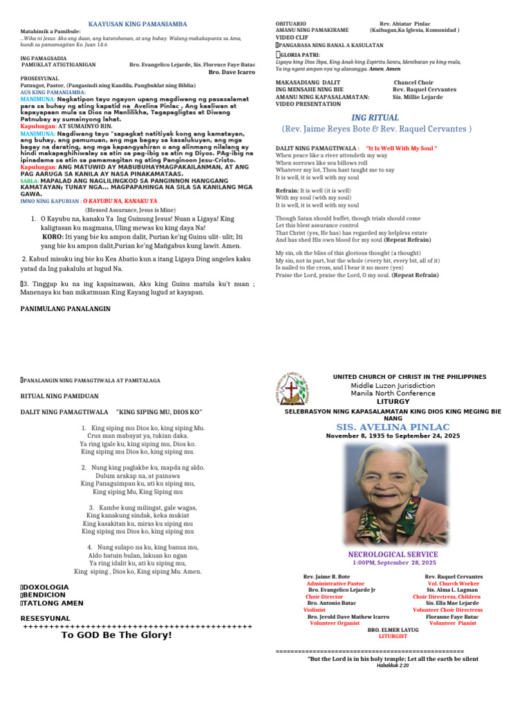 Necrological Service Avelina Pinlac (SEPT 28, 2025) | PDF