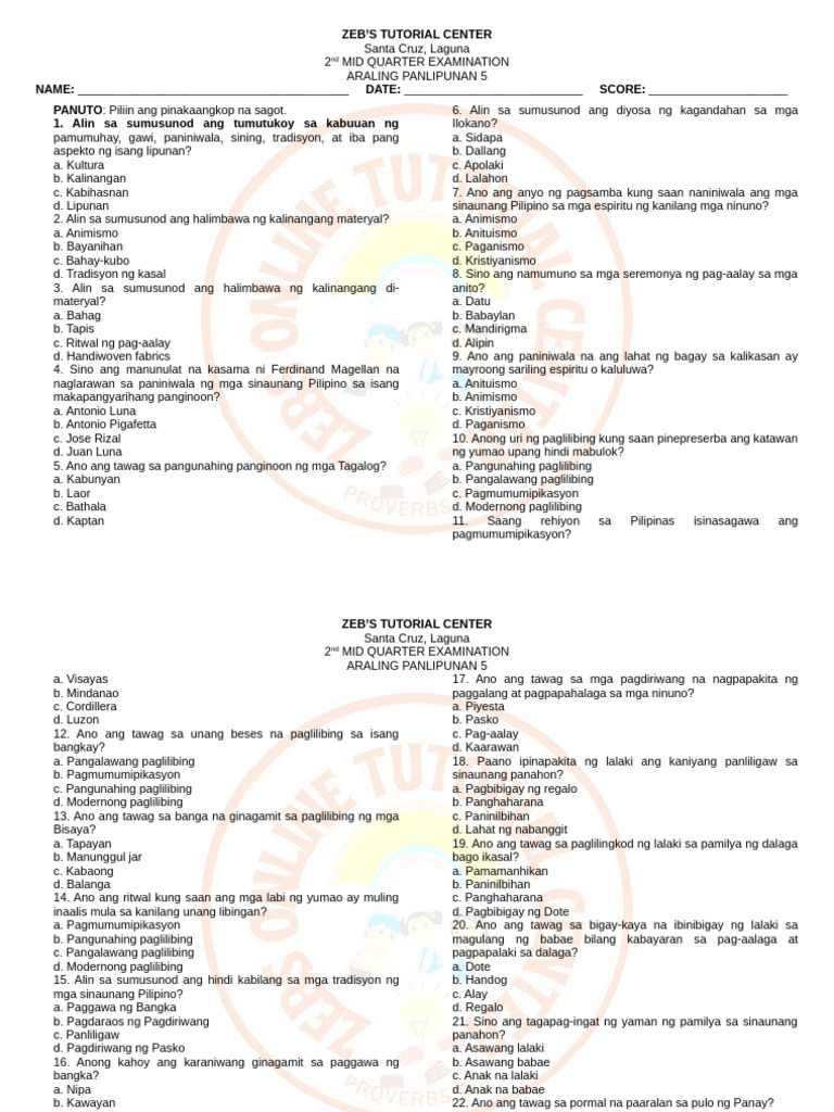 2nd Mid Quarter AP 5 (2025) | PDF