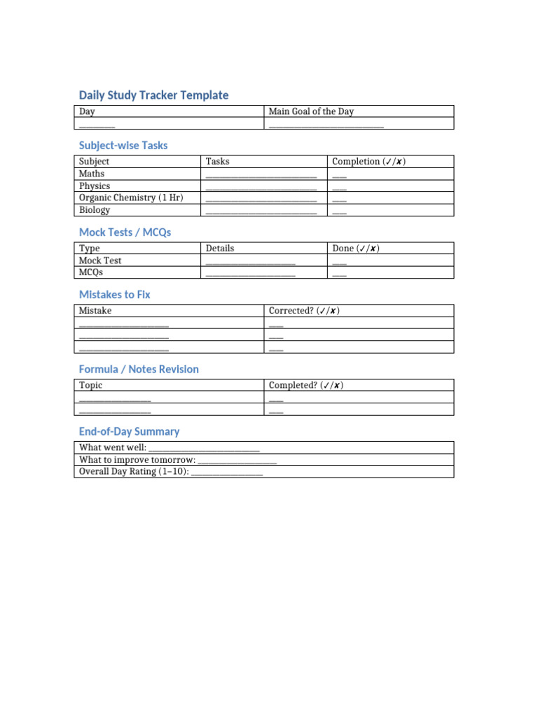 Daily Study Tracker Template | PDF