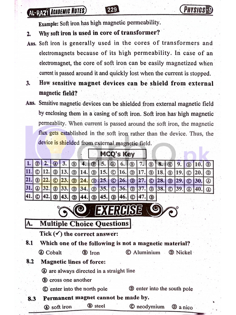 9th Physics CH 8 Exercise | PDF