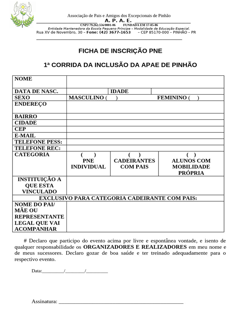 Ficha de Inscricao Corrida Pne | PDF