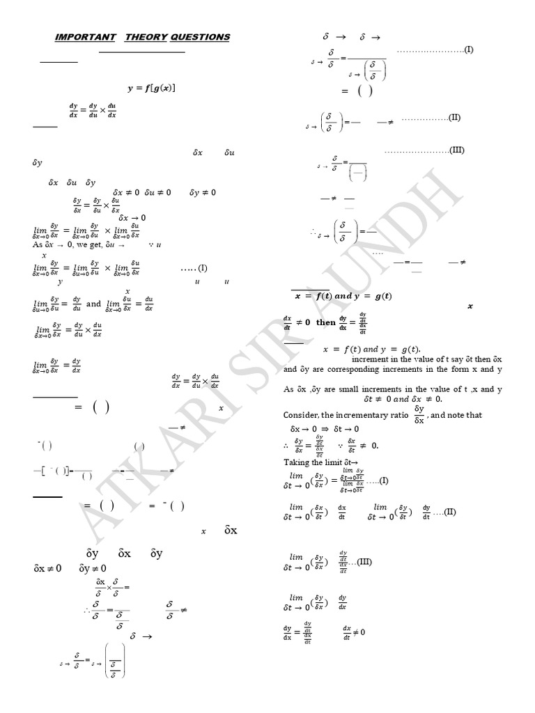 Important Theory Questions Maths TWO COLUMN | PDF | Function ...