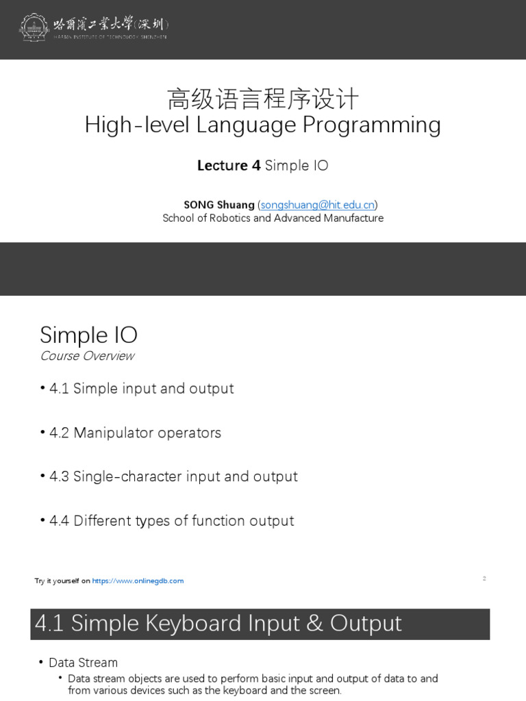 4. Simple IO | PDF | Computer Program | Programming