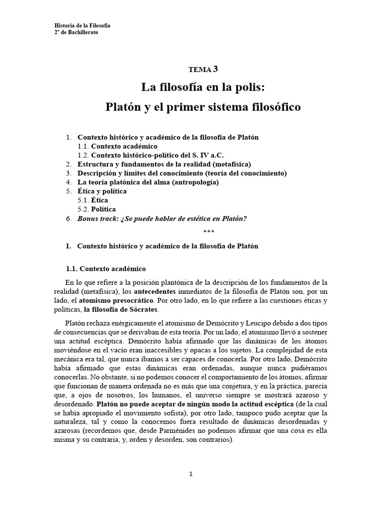 Tema 3 Platón Pdf Platón Conocimiento