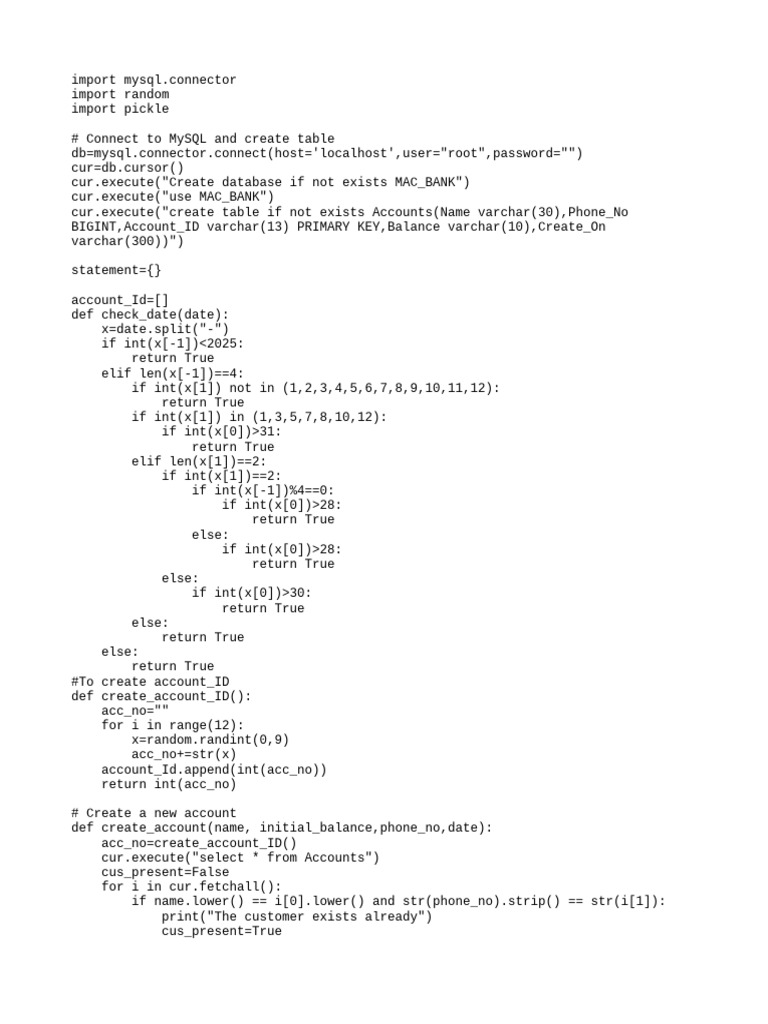 Class 12 Computer Science Project |PDF|School| Bank Management|Python ...