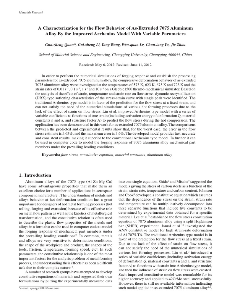 AL-A Characterization For The Flow Behavior of As-Extruded 7075 ...