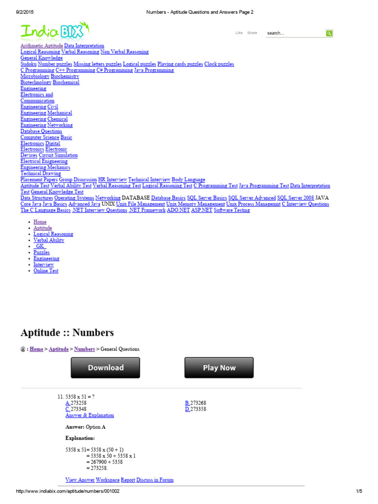 Numbers Aptitude Questions & Answers | PDF | Databases | Microsoft Sql ...