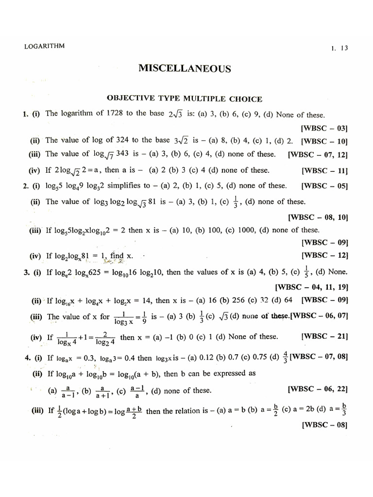 Logarithm Miscellaneous Exercise-1 | PDF