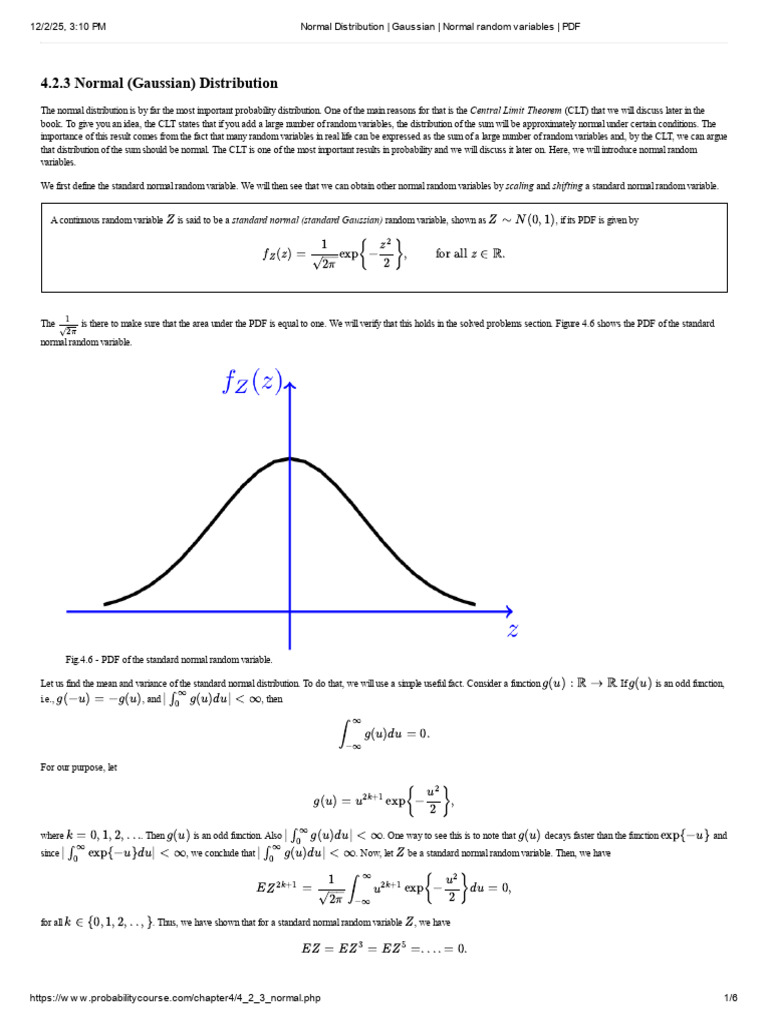 Normal Distribution _ Gaussian _ Normal Random Variables _ PDF | PDF ...