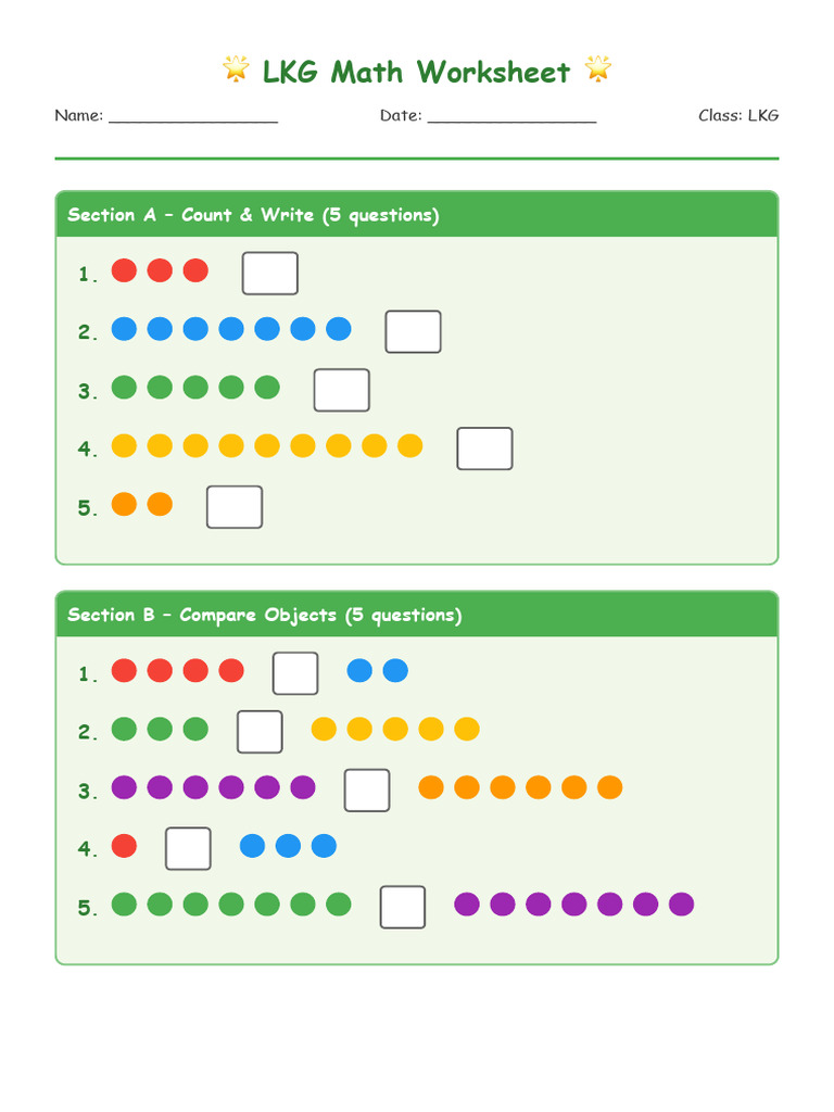 LKG Math Worksheet for Kids | PDF