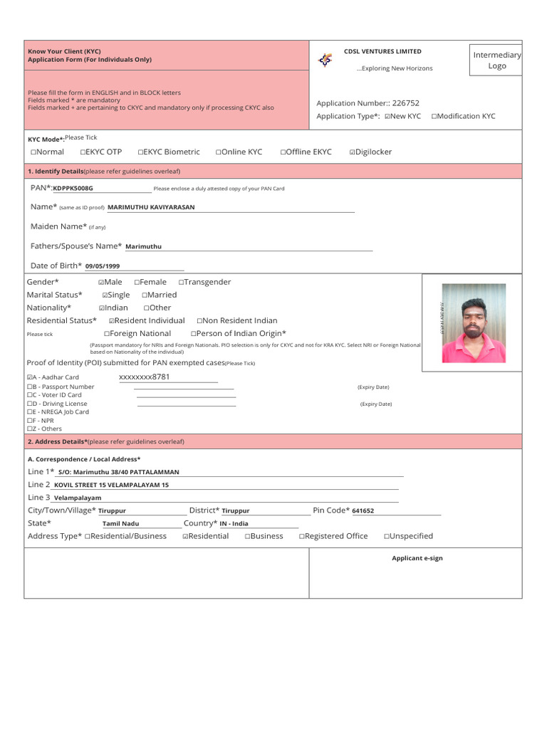 KYC Application Form for Individuals | PDF | Identity Document | Taxes