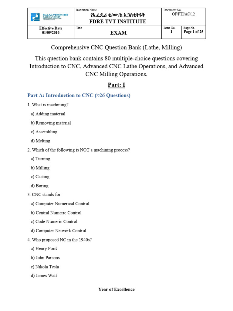 CNC I & II - Comprehensive Question Bank | PDF | Mechanical Engineering ...