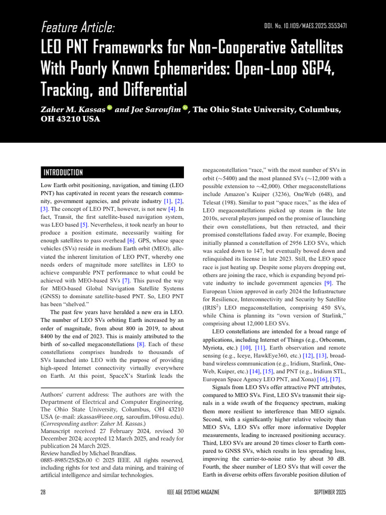LEO PNT Frameworks For Non-Cooperative Satellites With Poorly Known ...