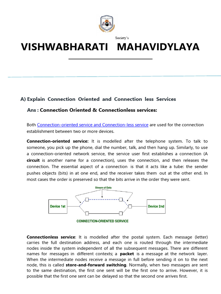 Connection-Oriented vs Connectionless Services | PDF | Network Switch ...