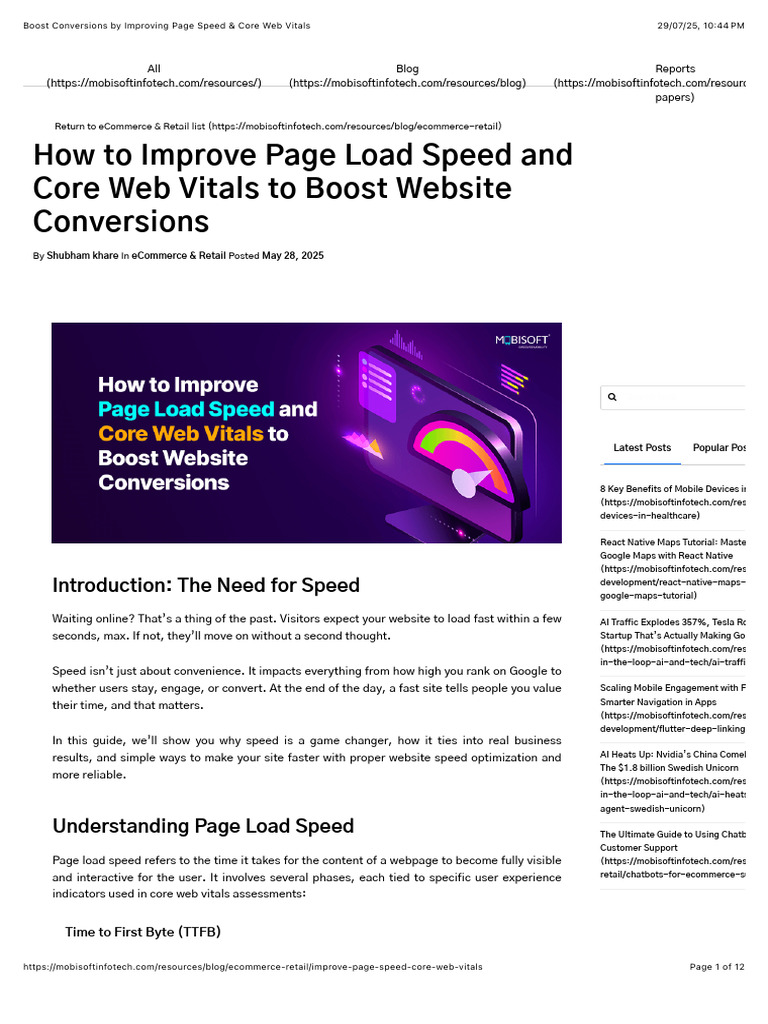 Boost Conversions by Improving Page Speed & Core Web Vitals | PDF ...