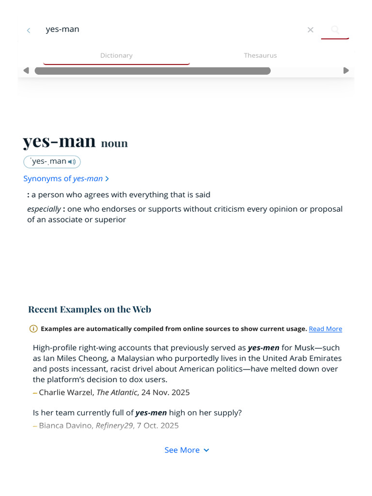 YES-MAN Definition & Meaning - Merriam-Webster | PDF | Dictionary ...
