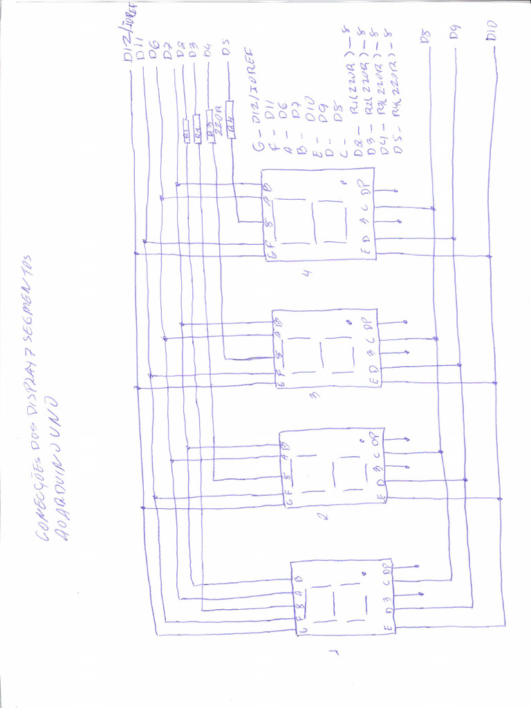 Ciruito Display Sete Segmentos Ligações Arduino Uno | PDF